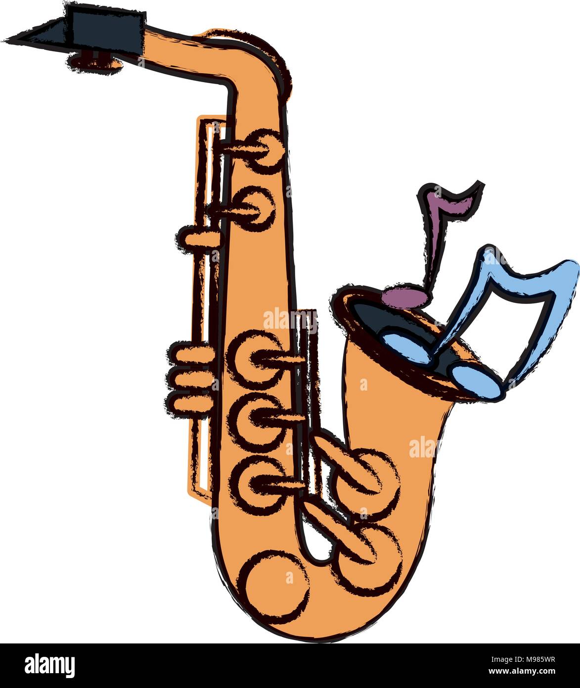 saxophone with musical notes over white background, colorful design ...