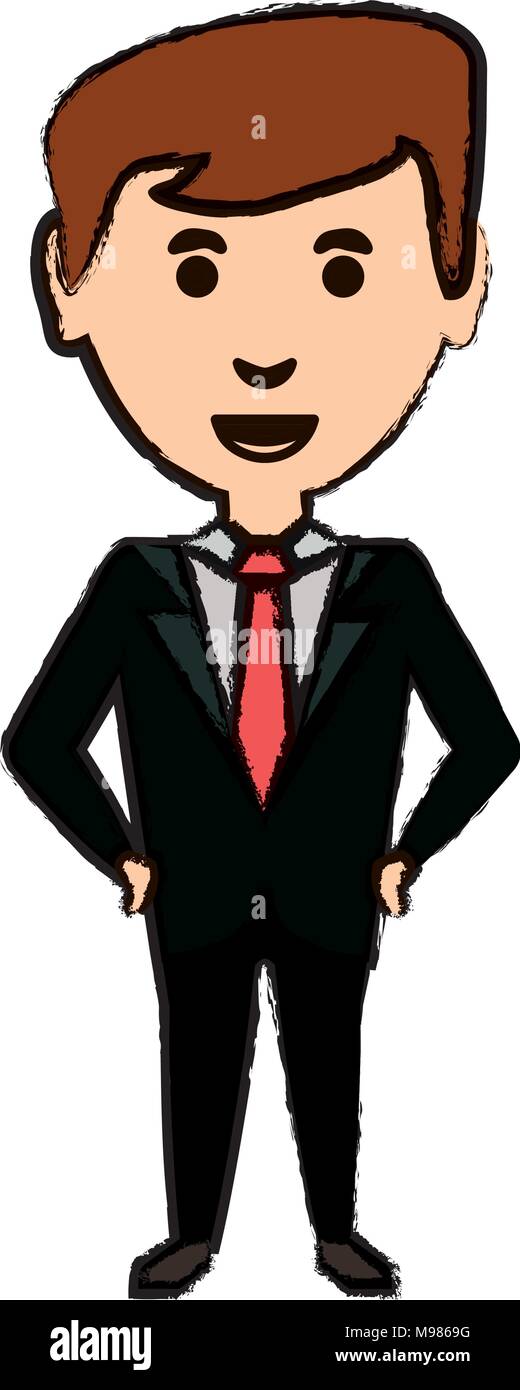 cartoon young businessman standing icon over white background, colorful ...