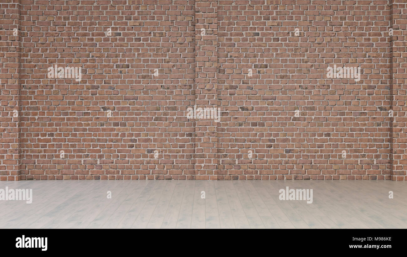 Empty room with brick wall and wooden floor hi-res stock photography ...