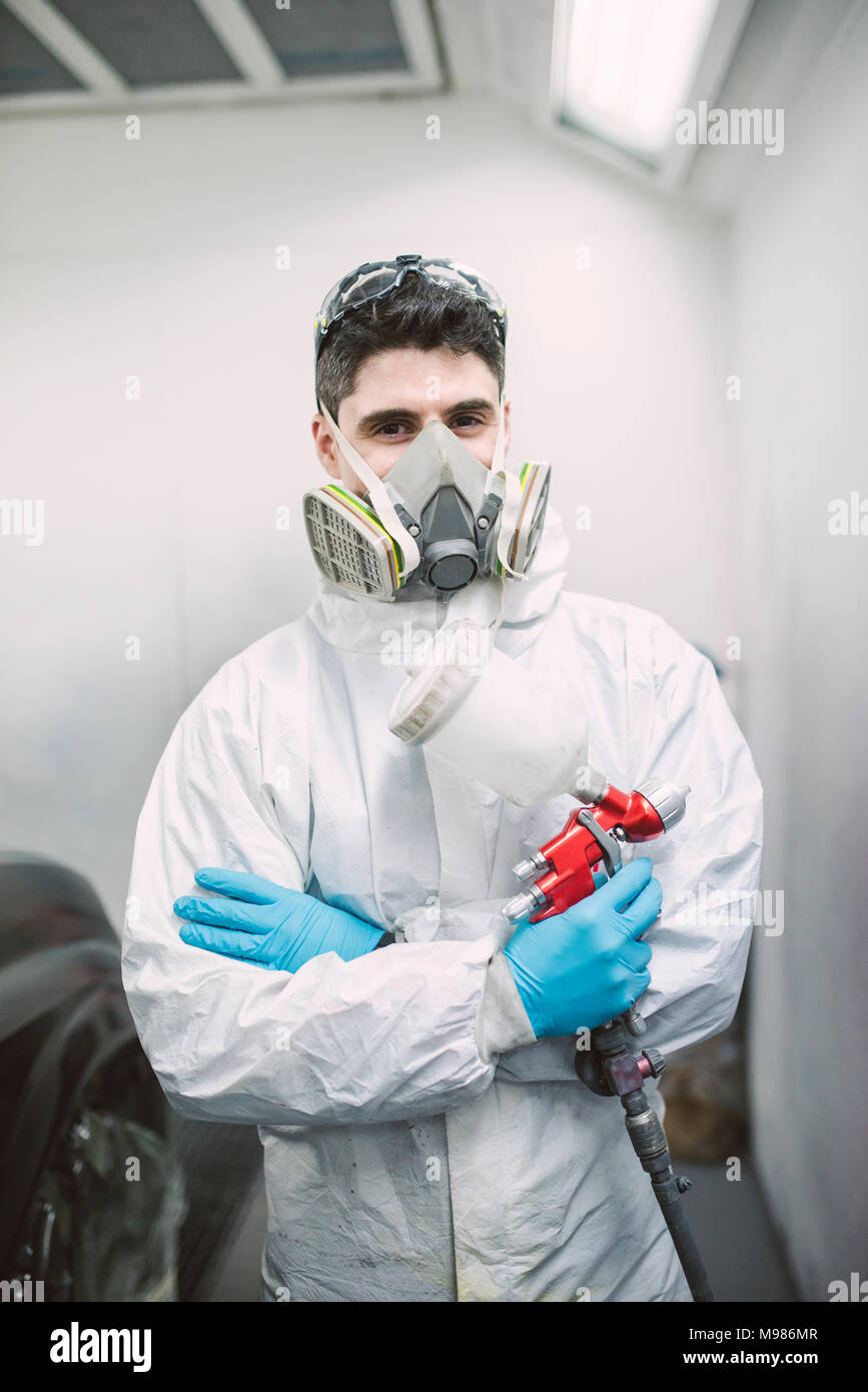 Portrait of auto painter Stock Photo - Alamy