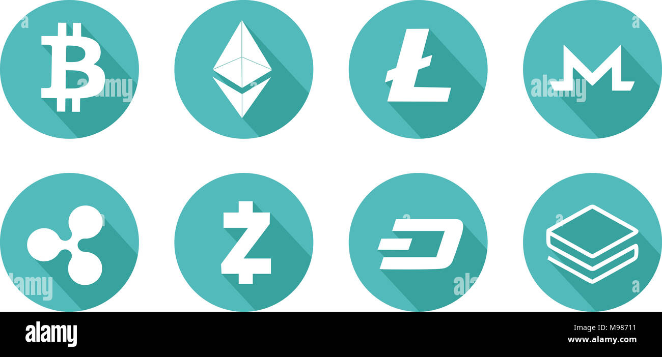Colored icons of different crypto money Stock Photo - Alamy