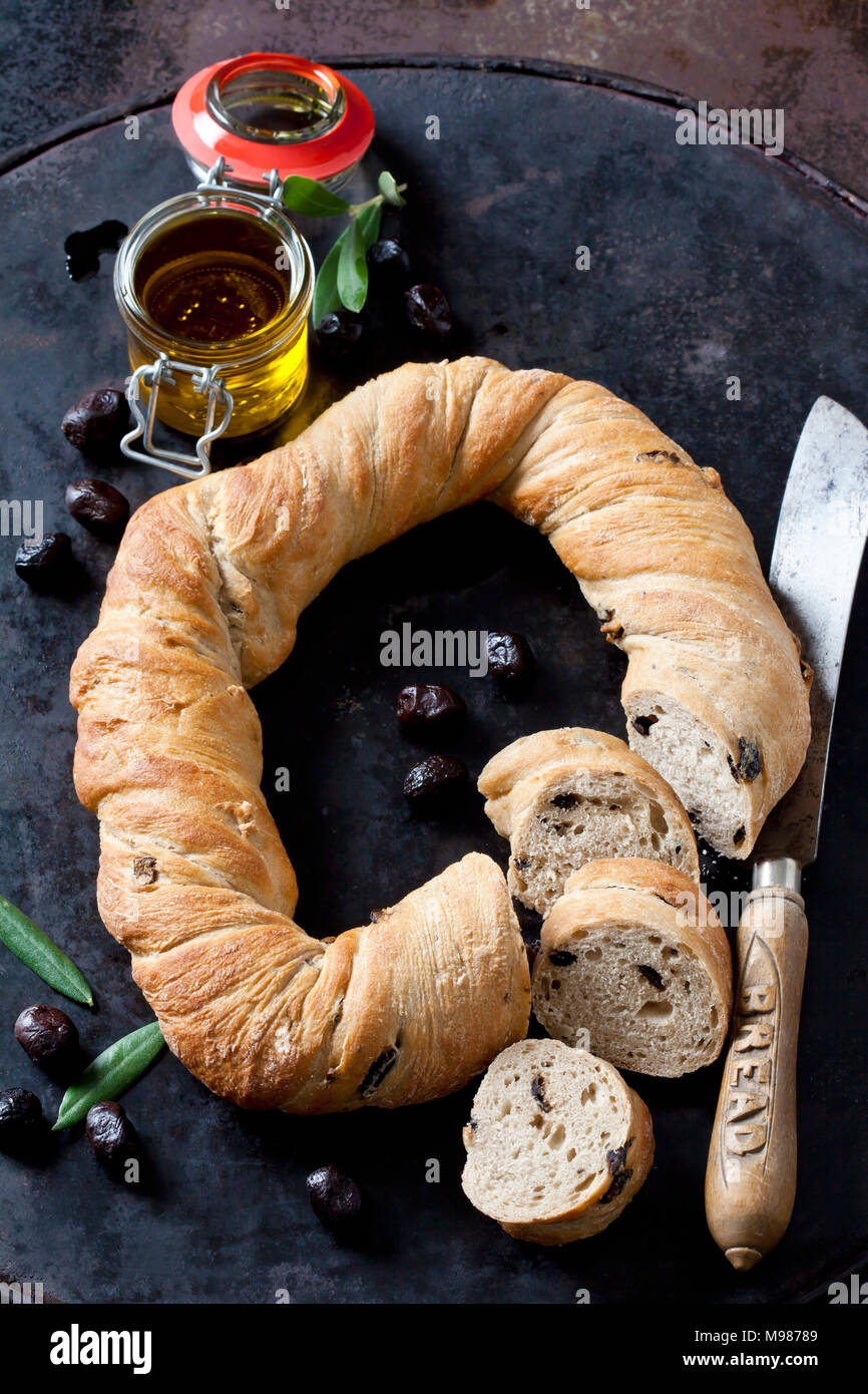 Ring bread with black olives Stock Photo - Alamy