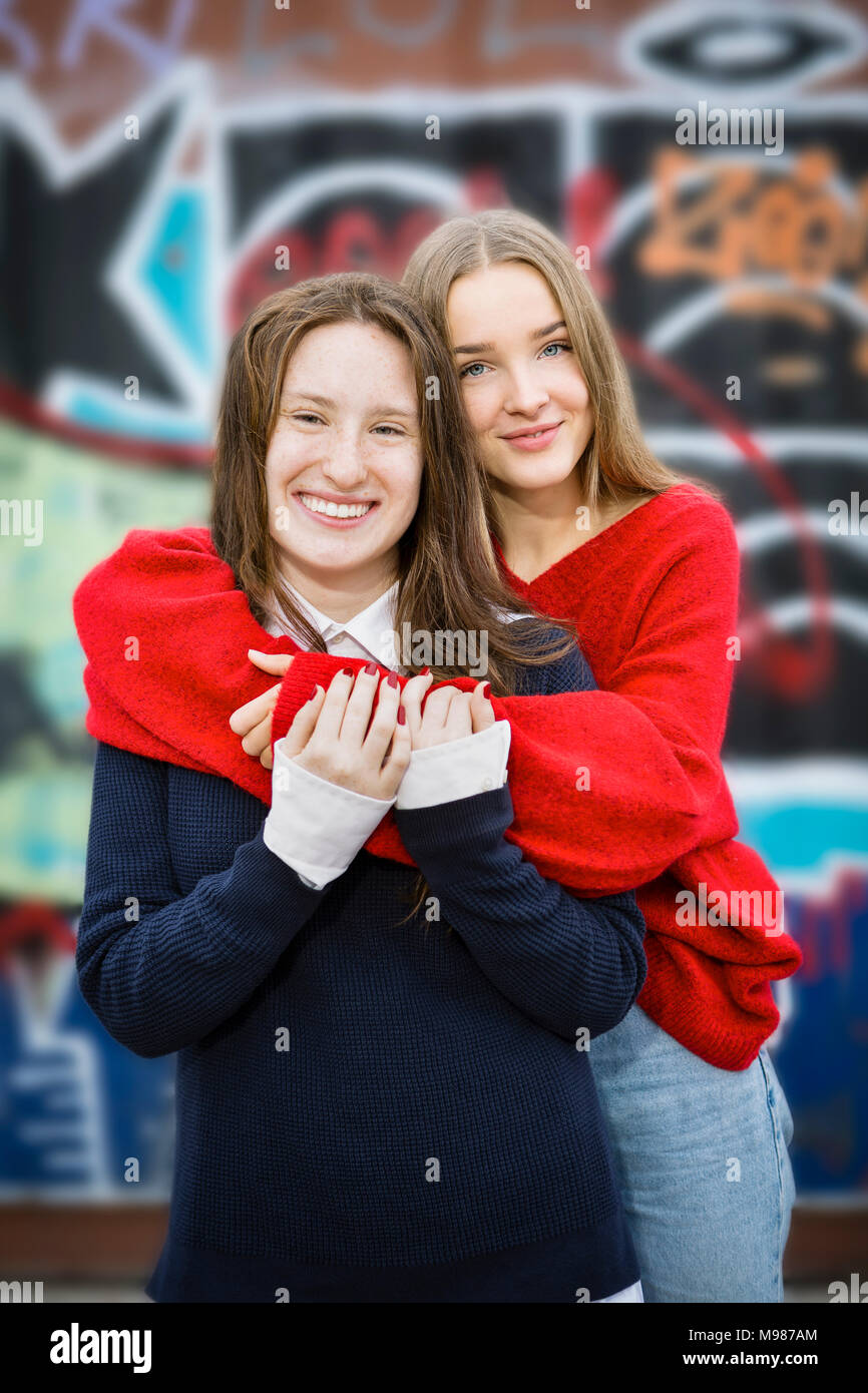 Germany, Berlin, portrait of two happy female friends Stock Photo - Alamy