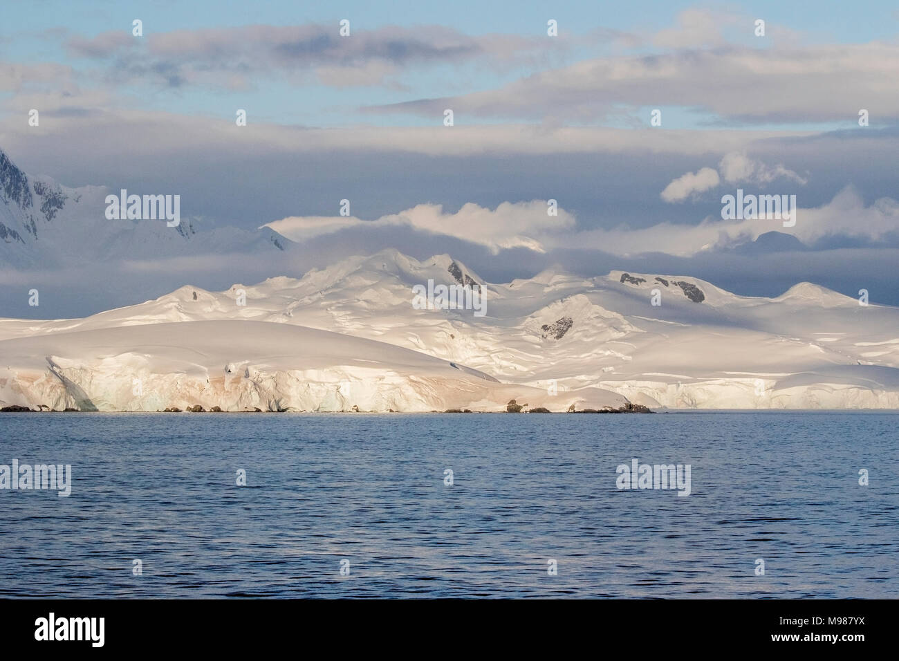 view of landscape of Fournier Bay, Antarctic peninsula, showing glacier ...