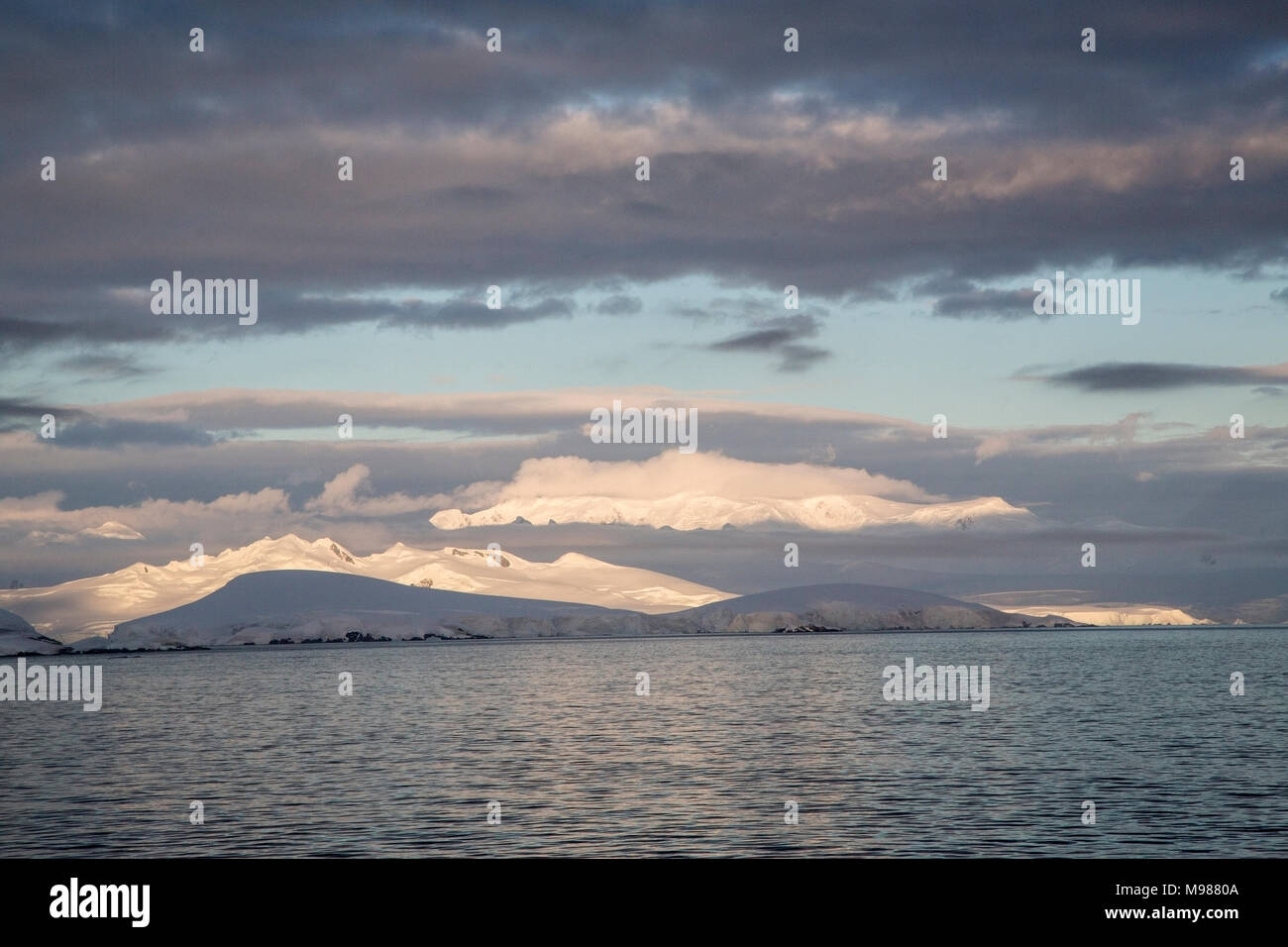 view of landscape of Fournier Bay, Antarctic peninsula, showing glacier ...
