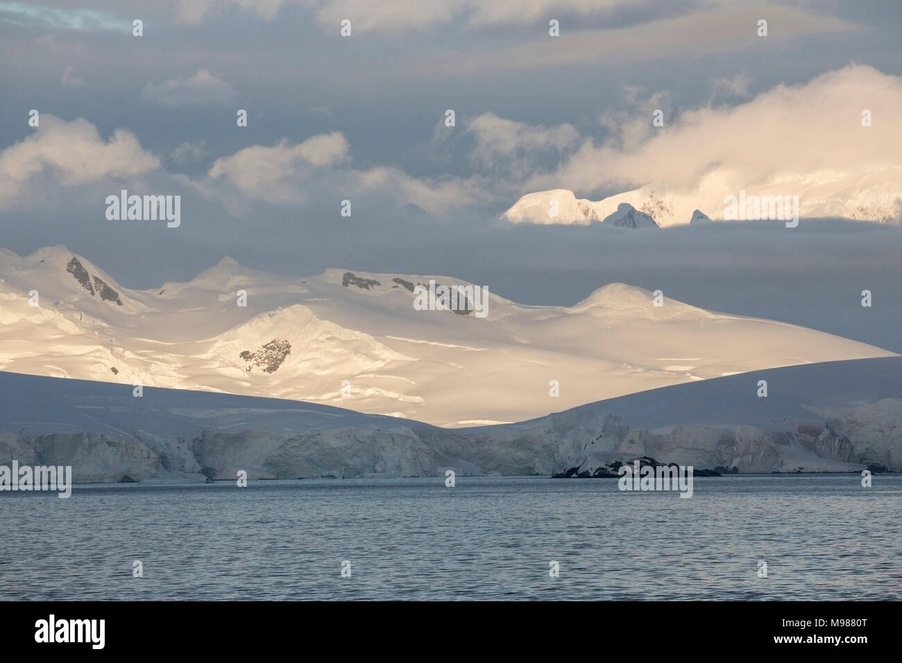 view of landscape of Fournier Bay, Antarctic peninsula, showing glacier ...