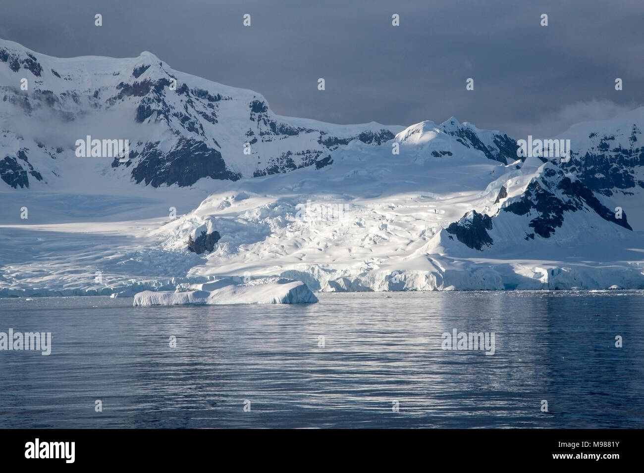 view of landscape of Fournier Bay, Antarctic peninsula, showing glacier ...