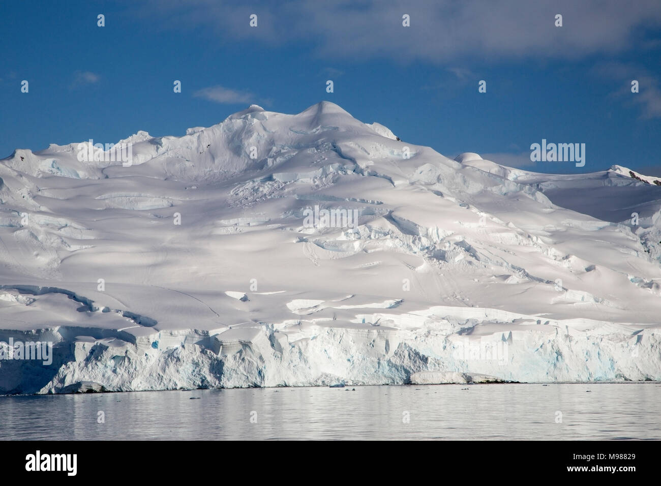 view of landscape of Fournier Bay, Antarctic peninsula, showing glacier ...
