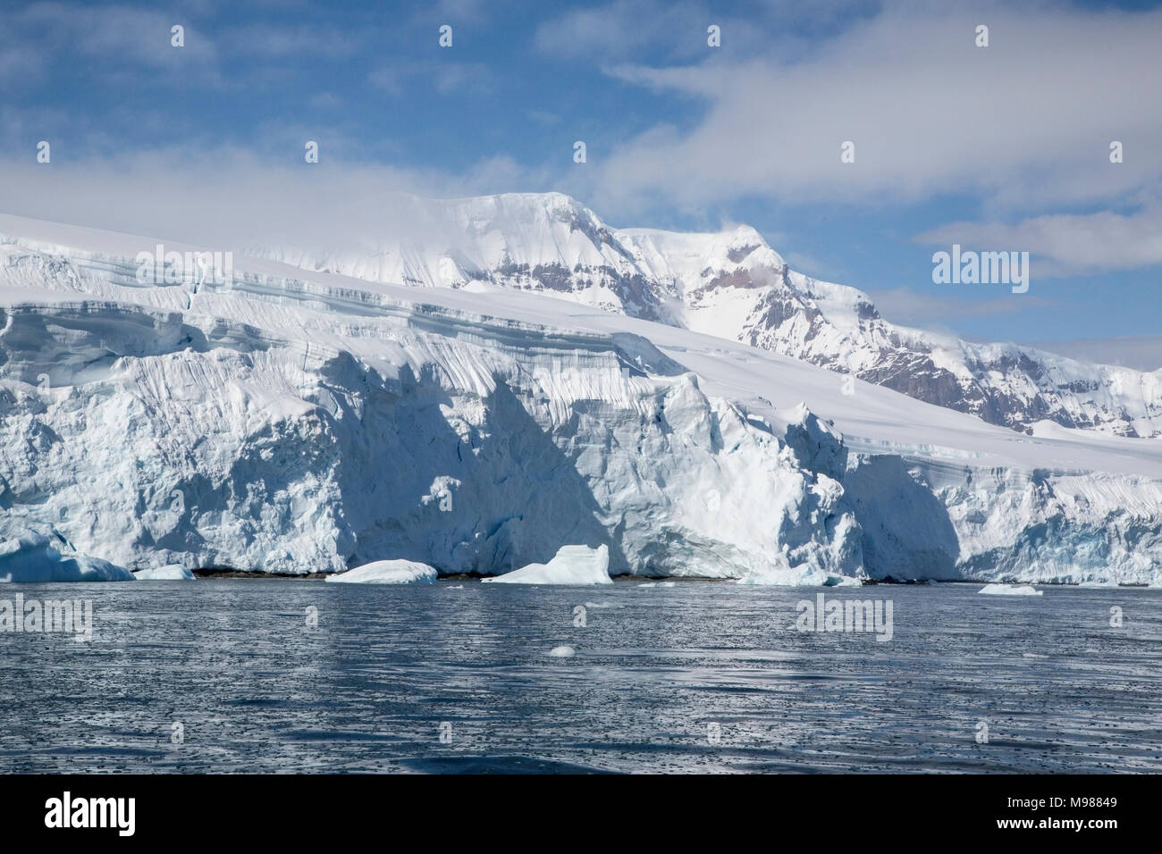 view of landscape of Fournier Bay, Antarctic peninsula, showing glacier ...