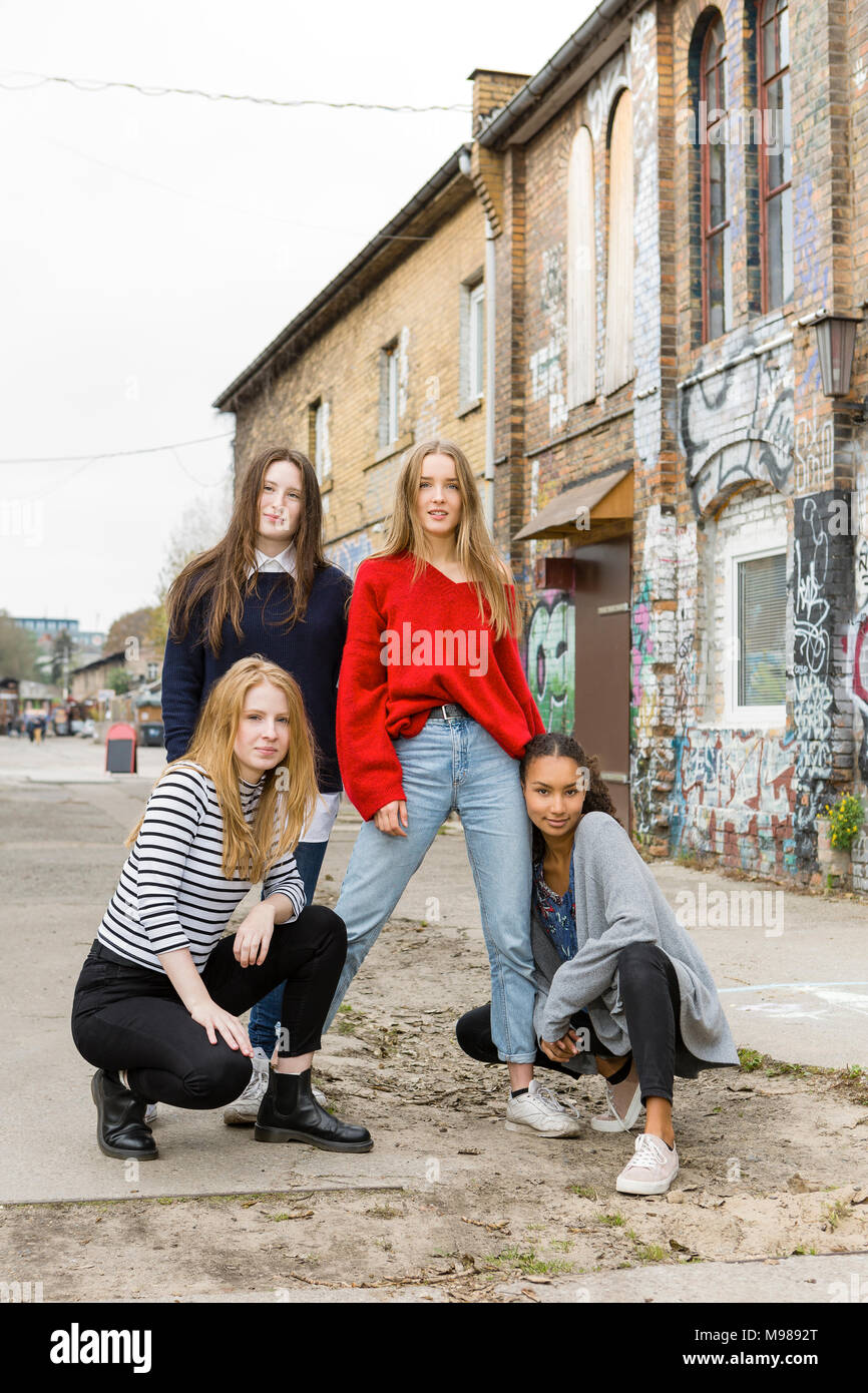 Germany, Berlin, group picture of four girlfriends Stock Photo - Alamy