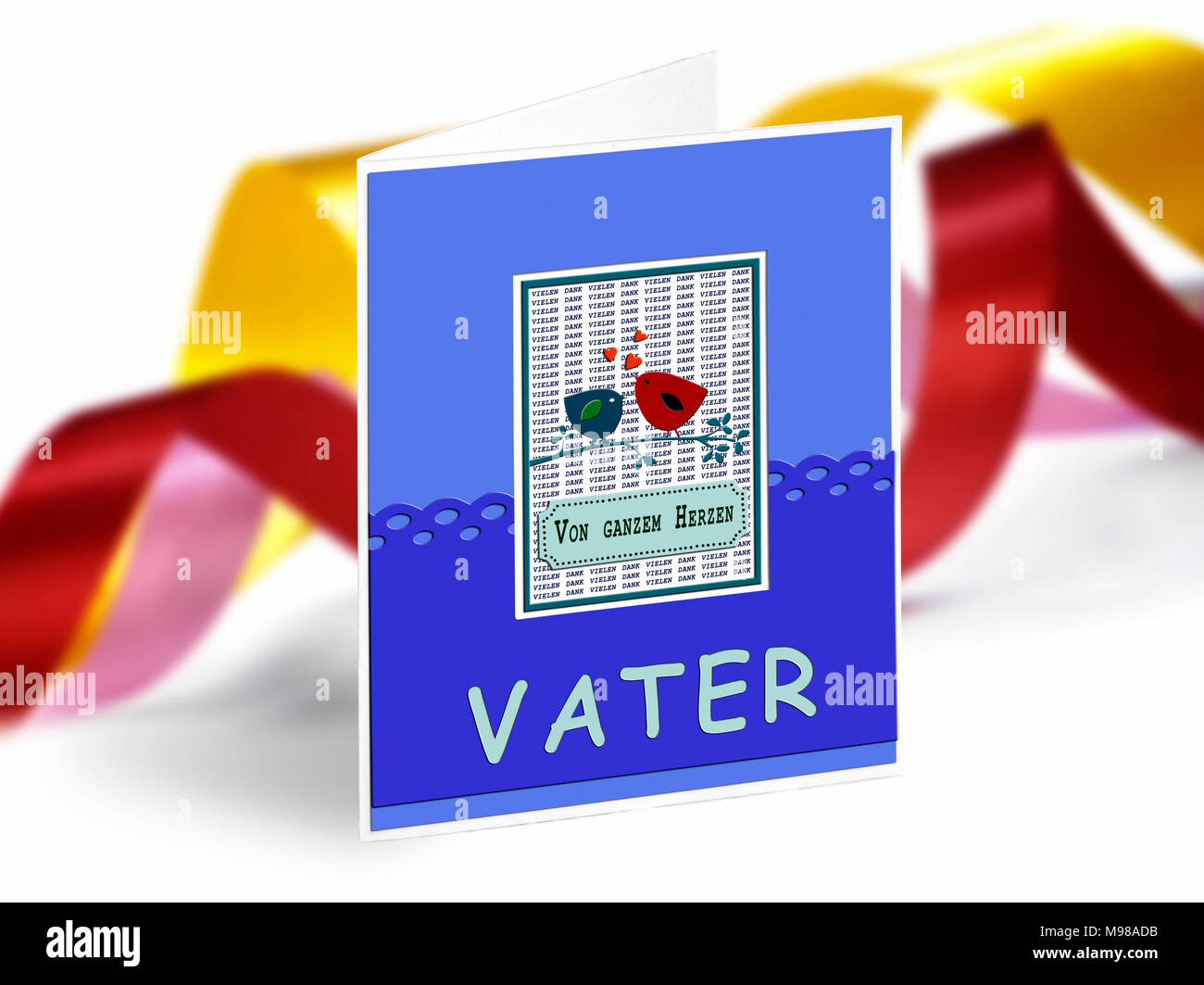 Greetings card for the father day in Deutsch text with silk ribbons in ...