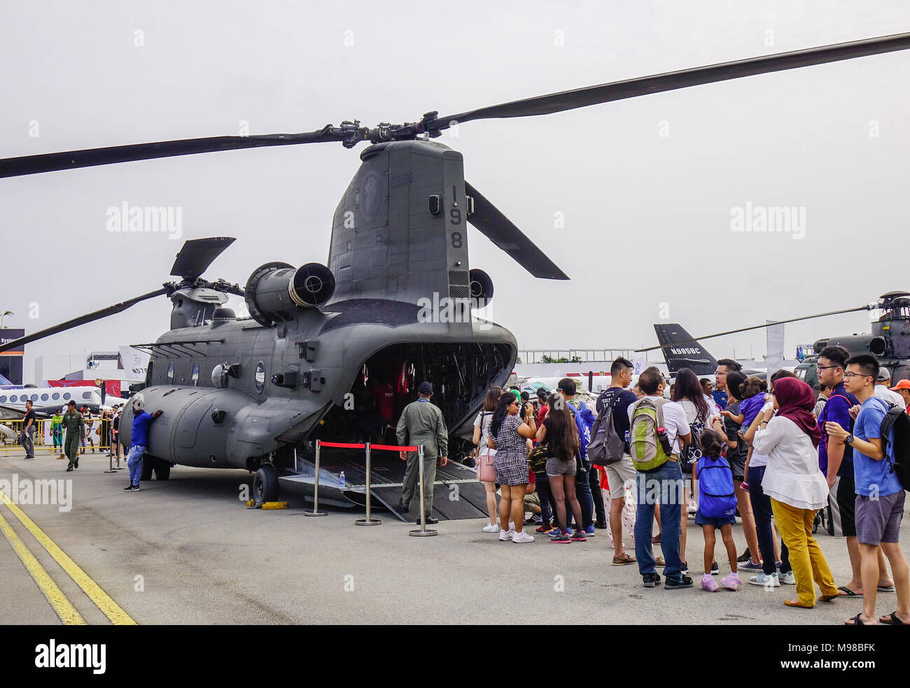 Singapore - Feb 10, 2018. People visit the Boeing CH-47 Chinook ...