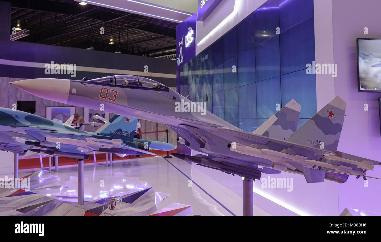 Singapore - Feb 11, 2018. Russian fighter aircraft models on display in ...