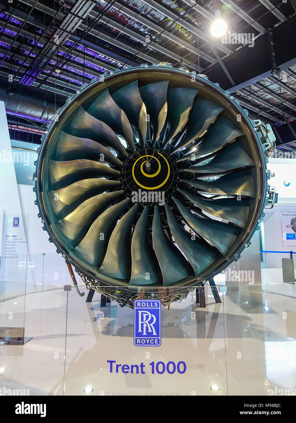 Singapore - Feb 11, 2018. Turbofan Rolls-Royce Trent 1000 displayed in ...