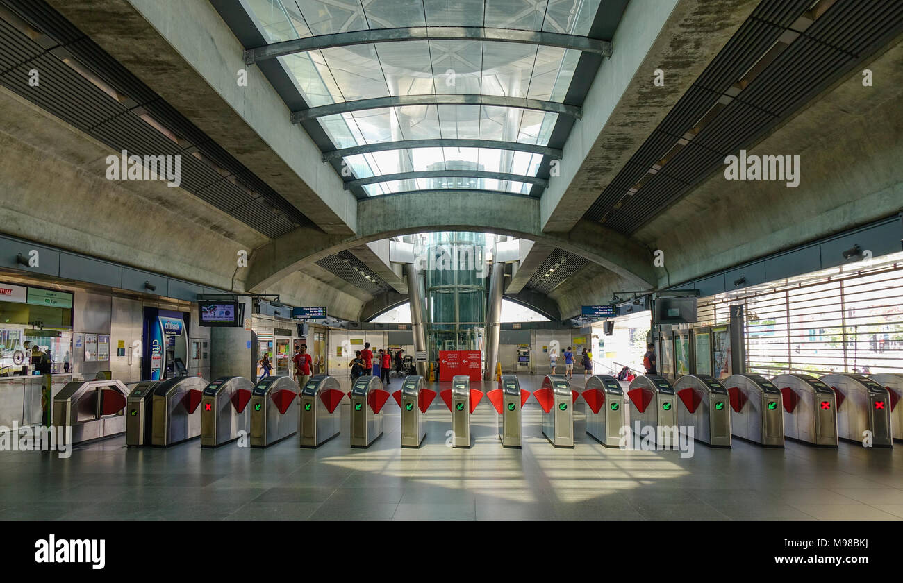 Singapore - Feb 11, 2018. Interior of MRT station in Singapore. The MRT ...