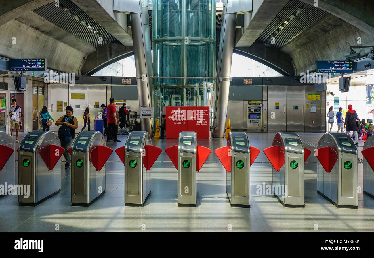 Singapore - Feb 11, 2018. Entrance gate of MRT station in Singapore ...