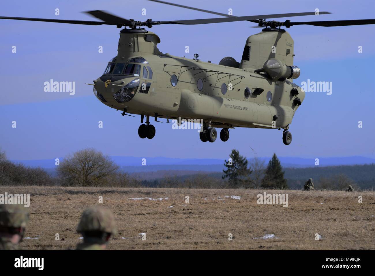 GRAFENWOEHR, Germany-- On a cold and windy afternoon, a CH-47 Chinook ...