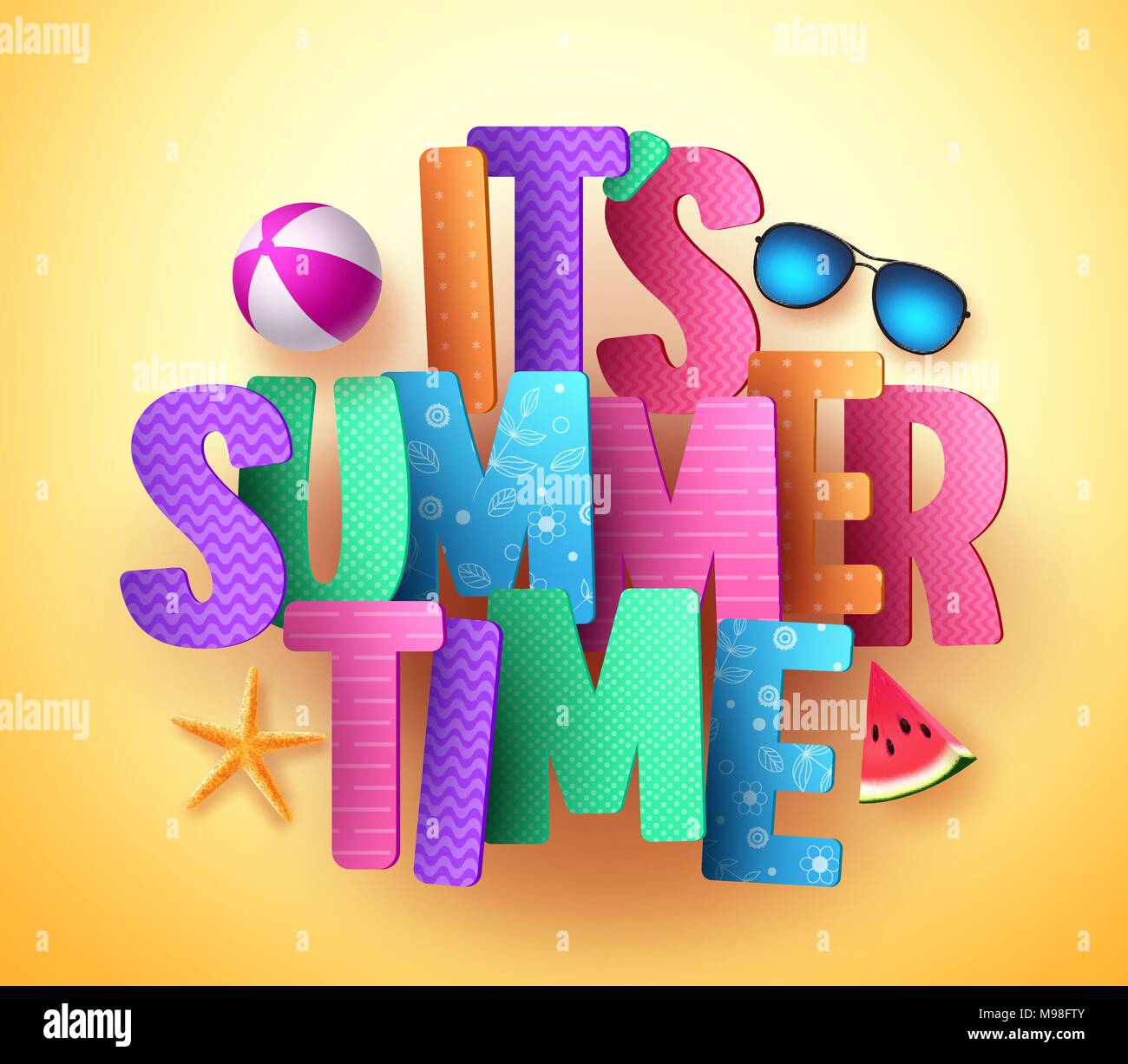 It's summer time vector banner greeting design with colorful text ...