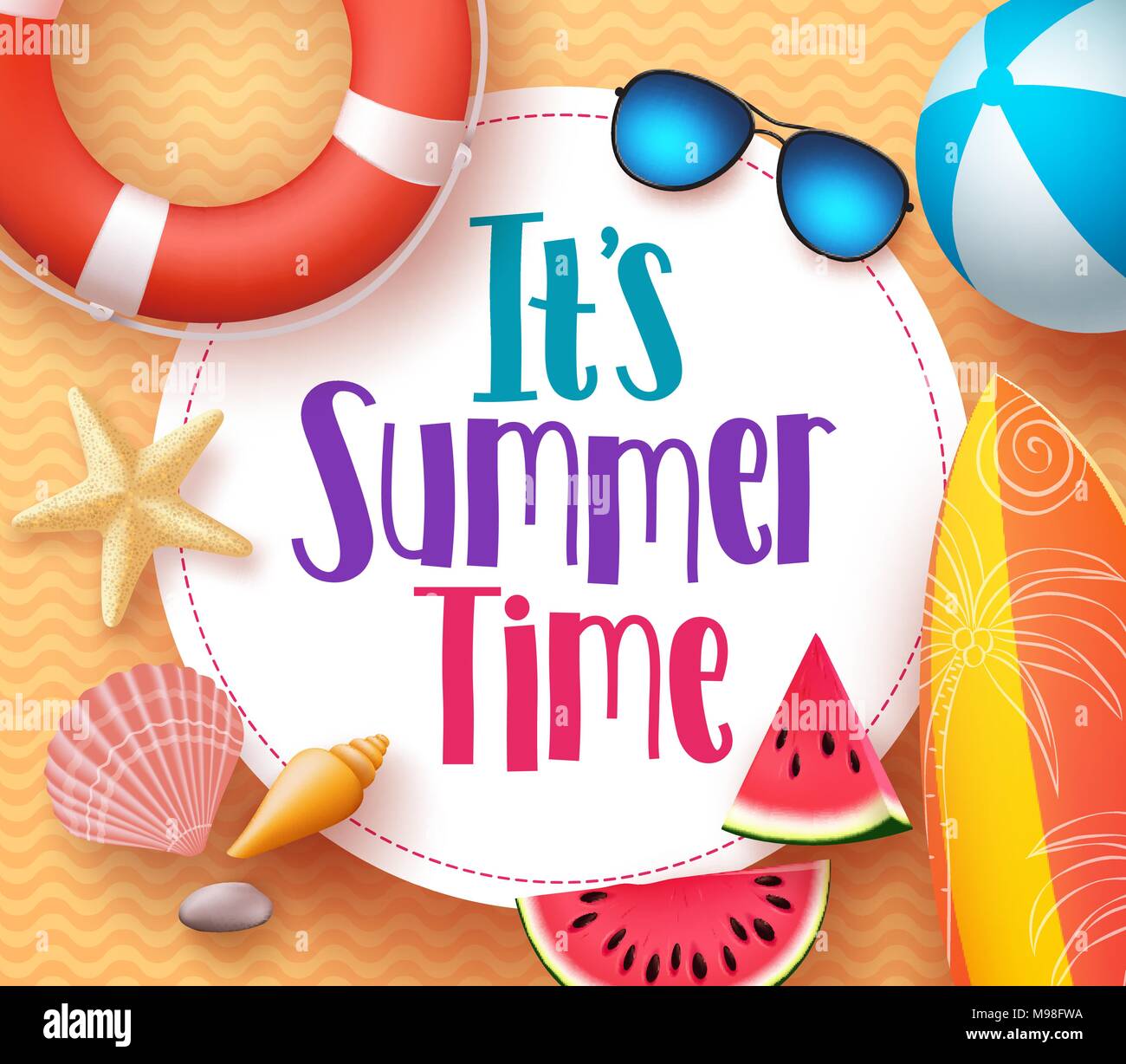 It's summer time vector banner design template with colorful beach ...