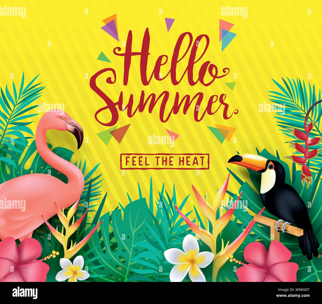 Hello Summer Feel the Heat Poster with Tropical Leaves and Flowers in ...