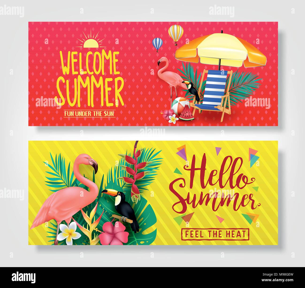 Welcome Summer and Hello Summer Creative Banners in Isolated Background ...