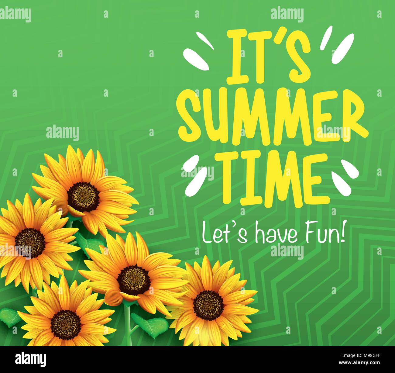 It's Summer Time Let's Have Fun Poster with 3D Sunflowers in Green ...
