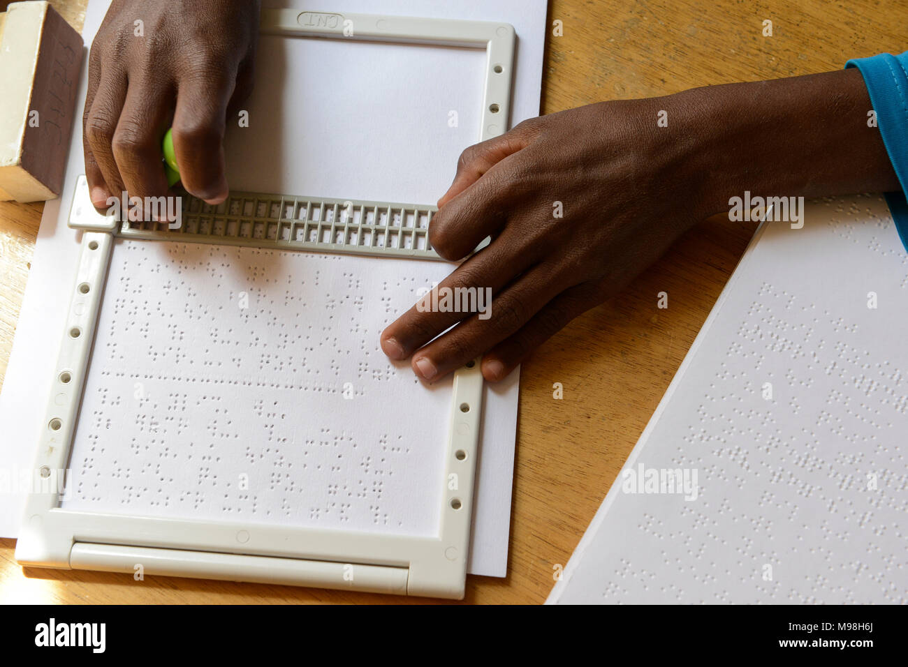ETHIOPIA, Amhara, Gondar, school for blind children, writing braille ...