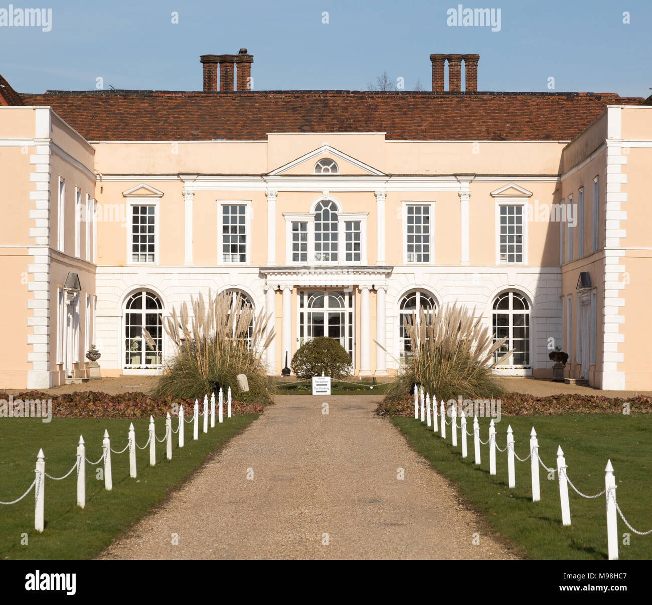 Historic building frontage facade, Hintlesham Hall hotel, Hintlesham ...