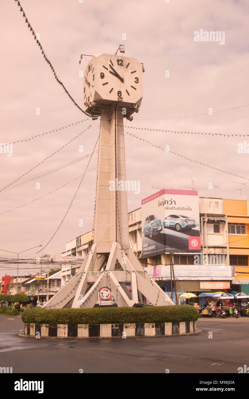 the clock tower in the city centre of Buriram in the province of Buri ...