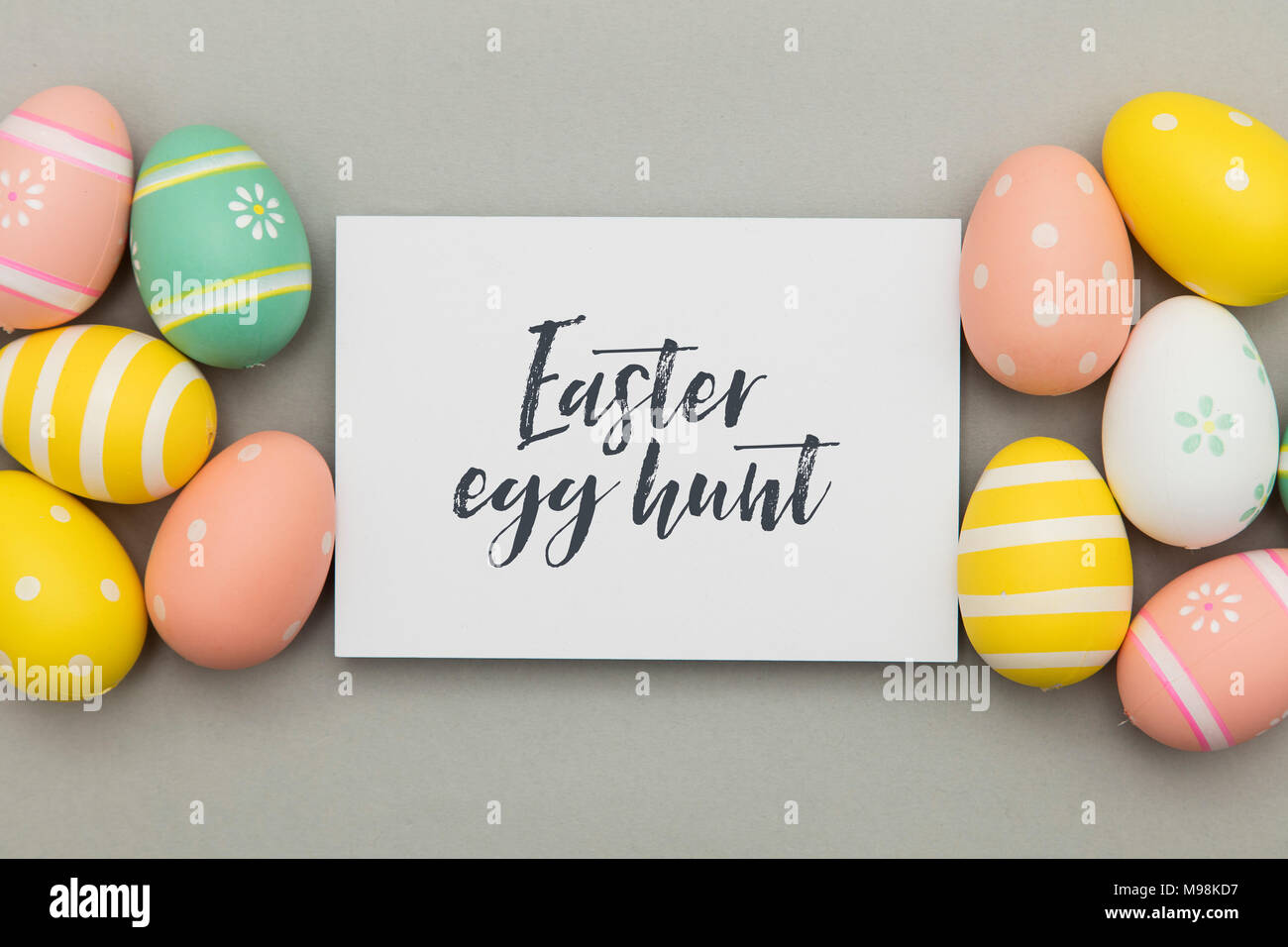 Colourful easter eggs with a handwritten easter message Stock Photo - Alamy