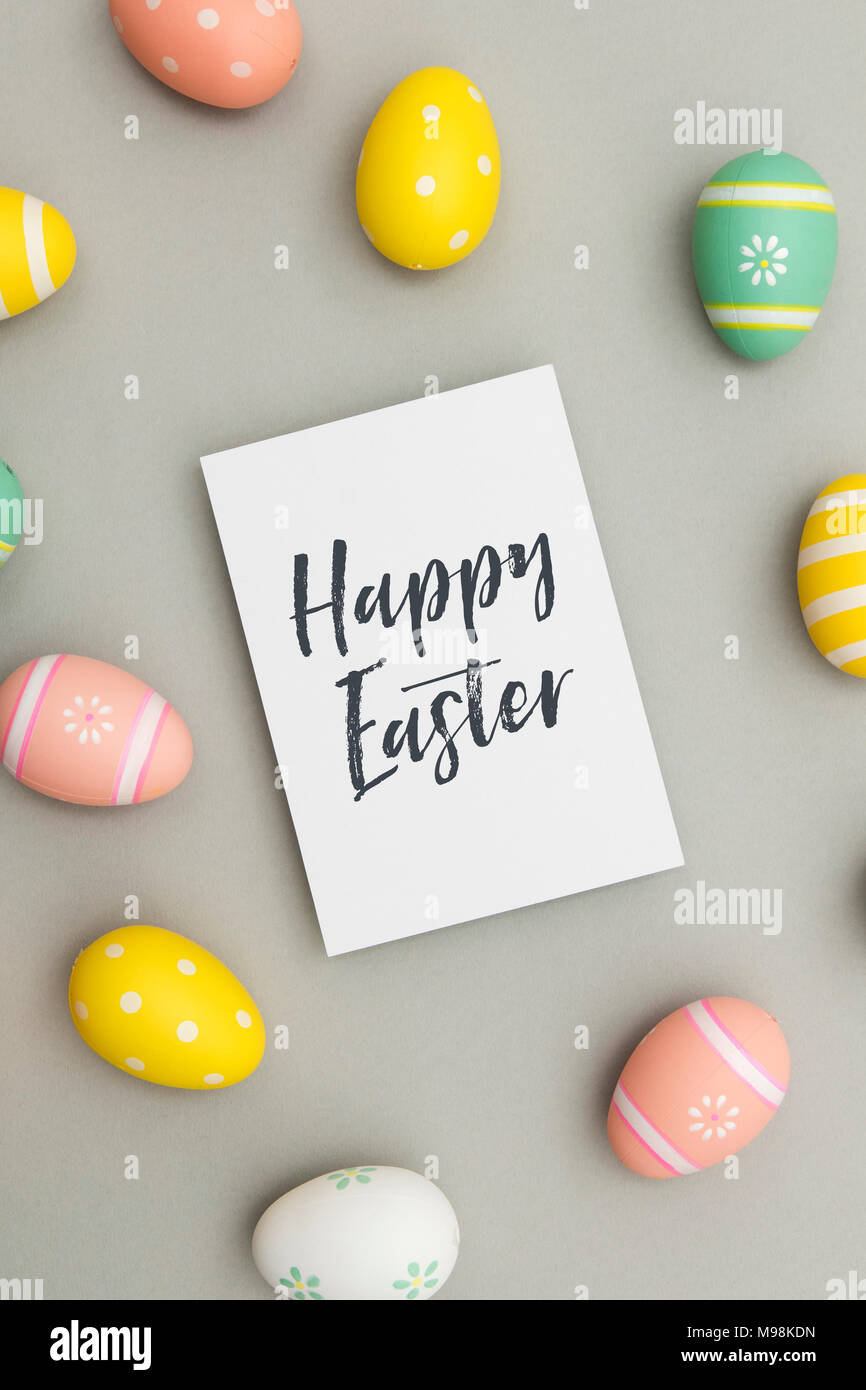 Colourful easter eggs with a handwritten easter message Stock Photo - Alamy