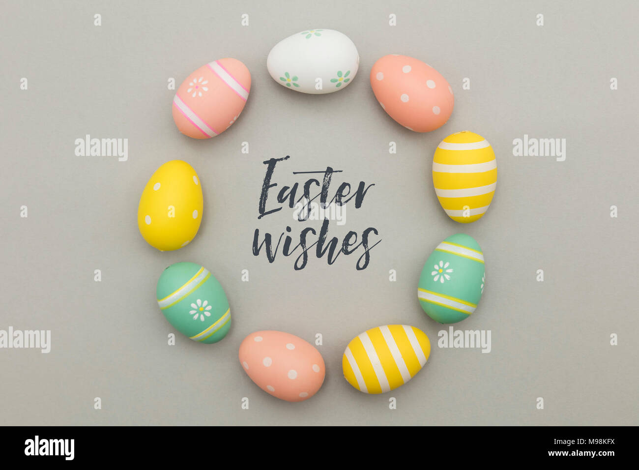 Colourful easter eggs with a handwritten easter message Stock Photo - Alamy