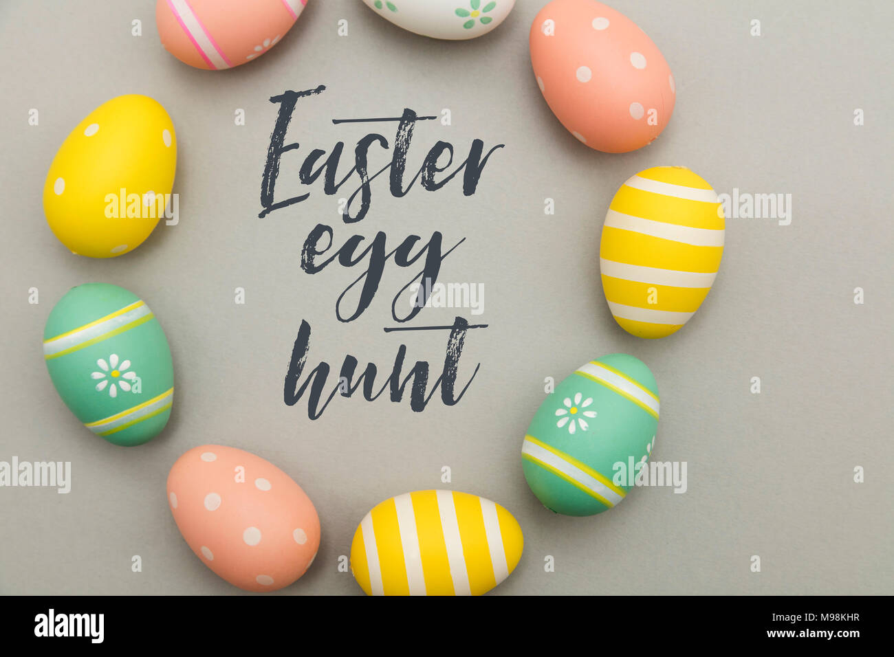 Colourful easter eggs with a handwritten easter message Stock Photo - Alamy