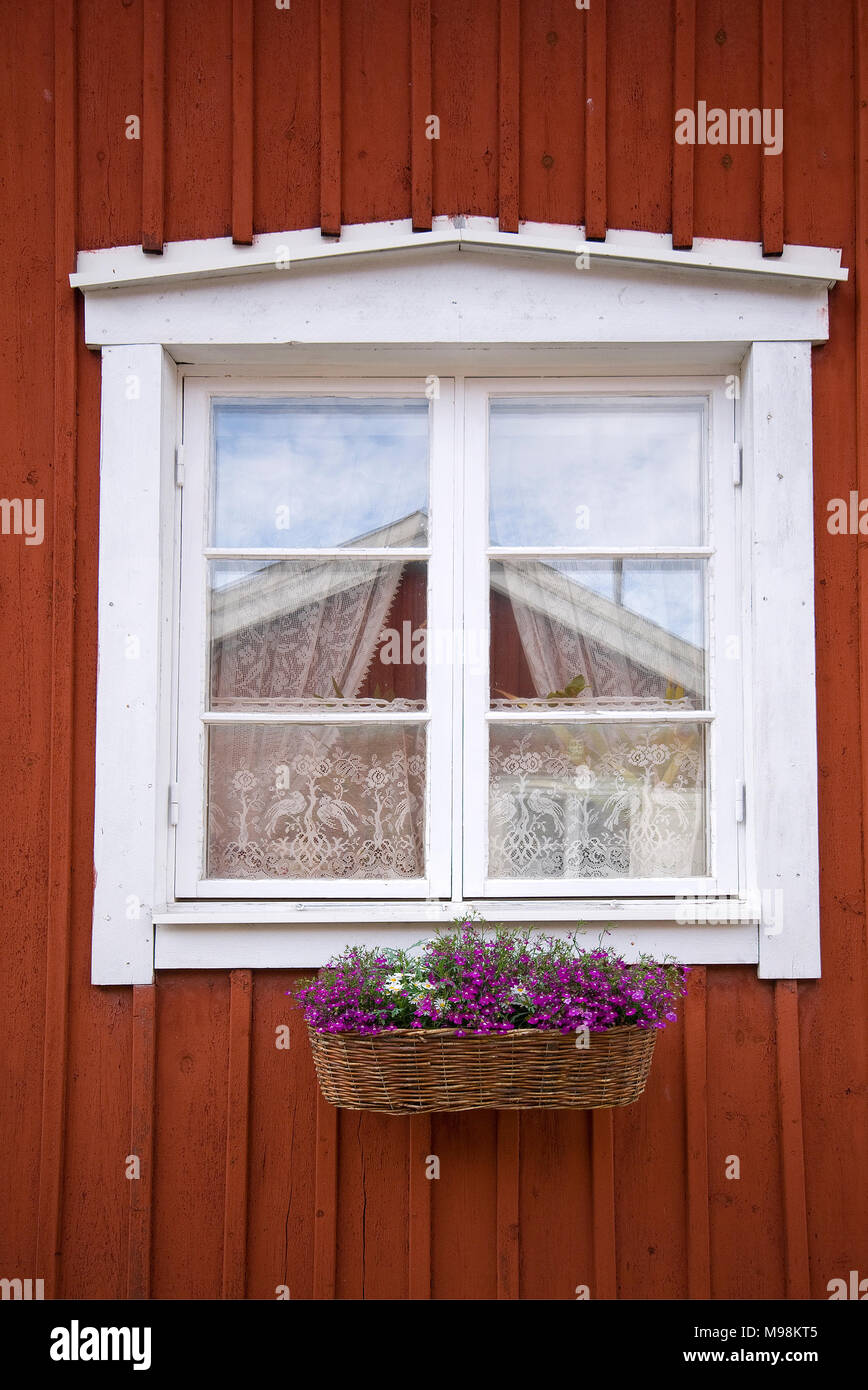 Window of typical house in Gammelstad, Lulea, Norrbotten County, Sweden ...