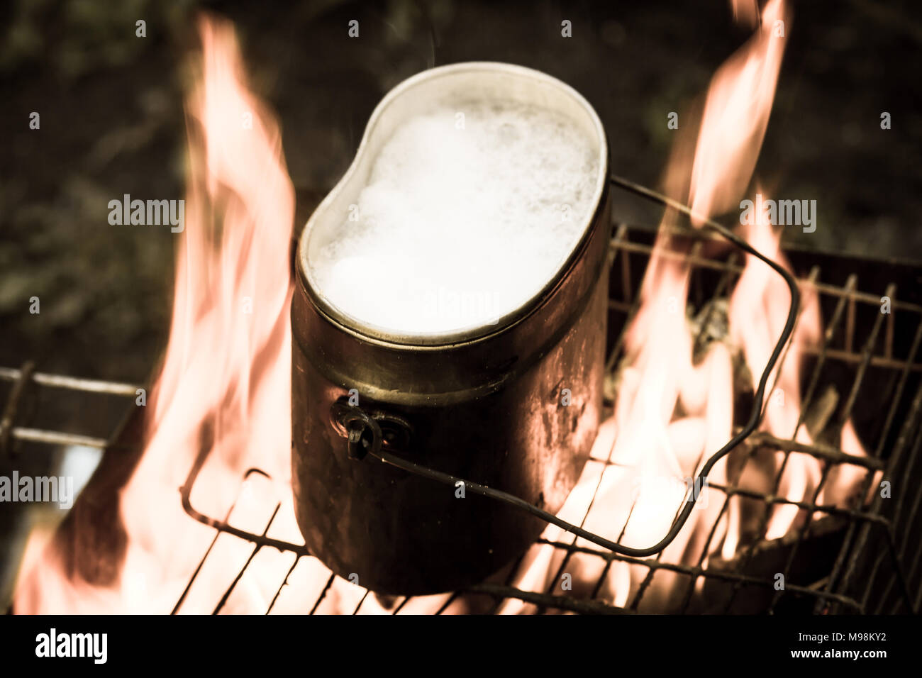 Black pot over a wood fire Stock Photo - Alamy