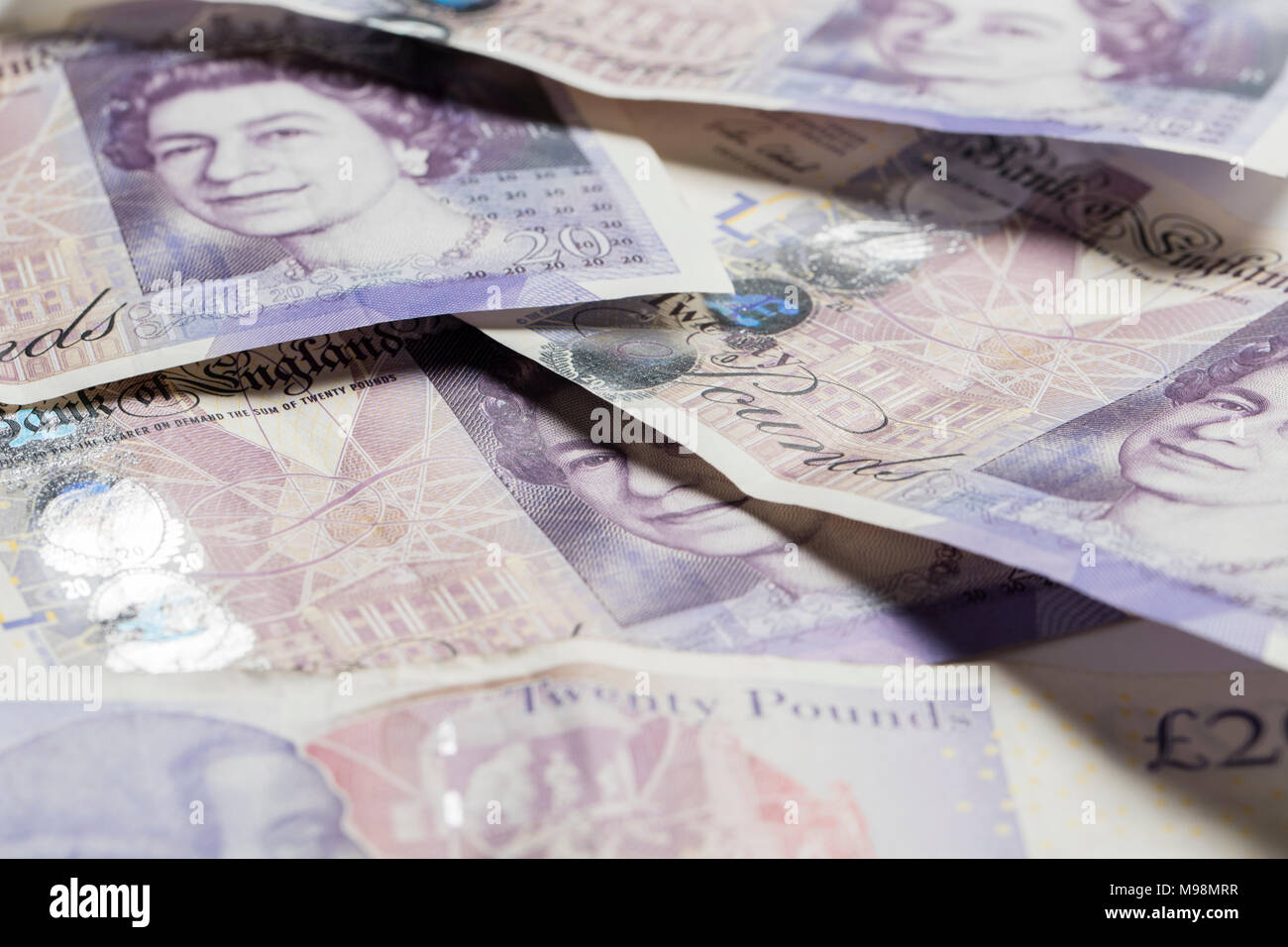 A collection of british sterling twenty pound notes Stock Photo - Alamy
