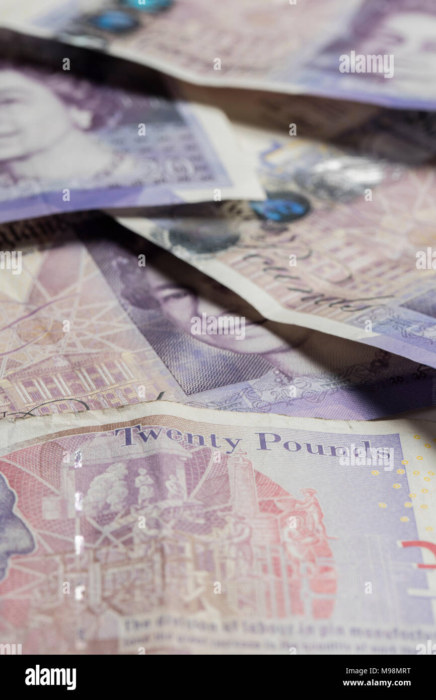A collection of british sterling twenty pound notes Stock Photo - Alamy