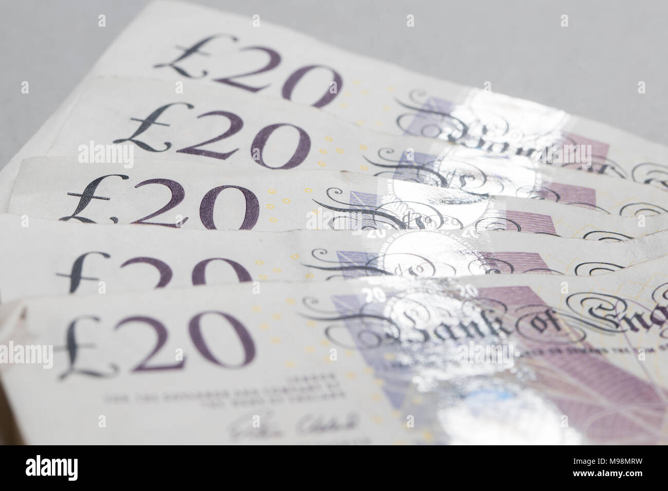 A collection of british sterling twenty pound notes Stock Photo - Alamy
