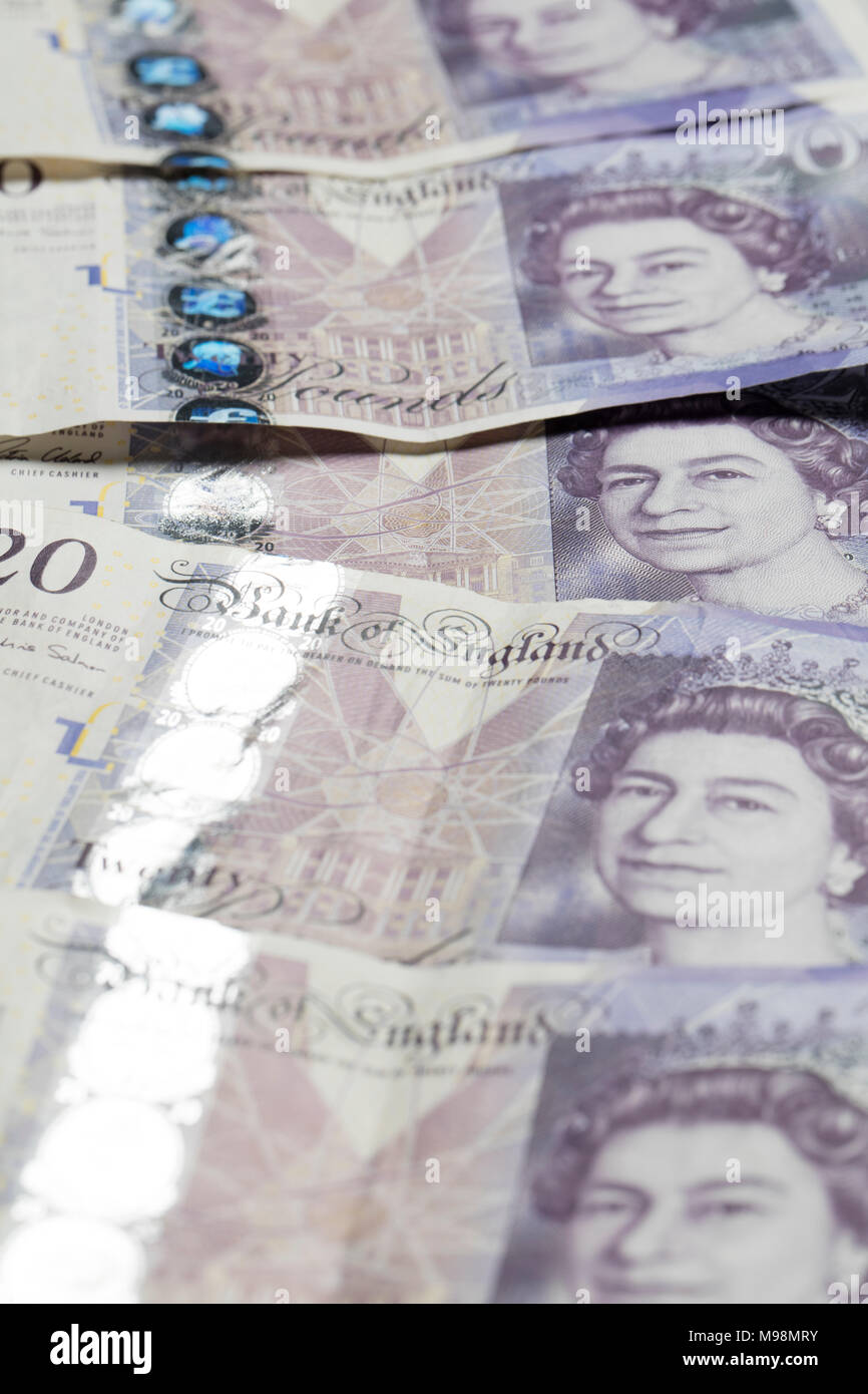 A collection of british sterling twenty pound notes Stock Photo - Alamy