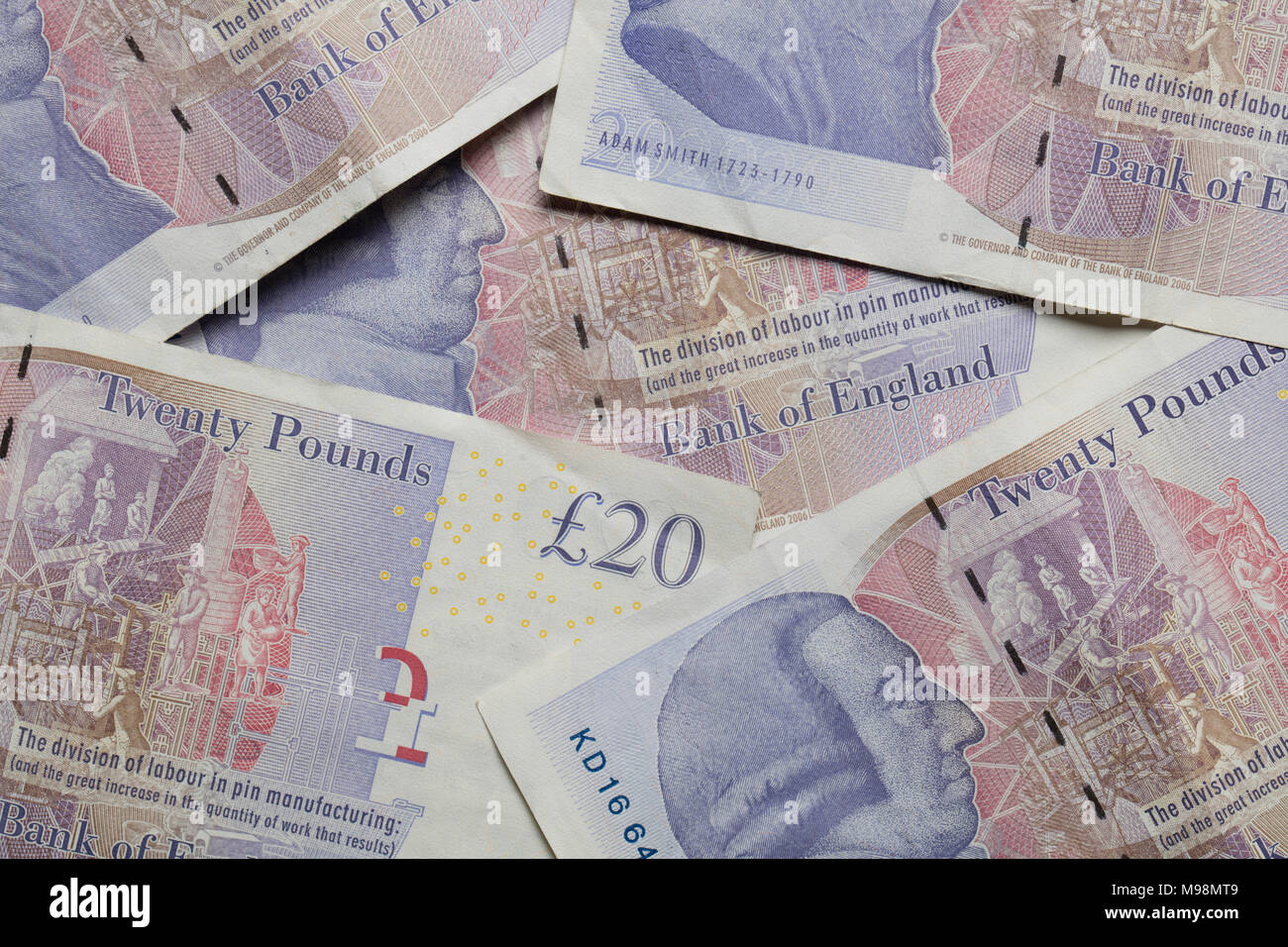 A collection of british sterling twenty pound notes Stock Photo - Alamy