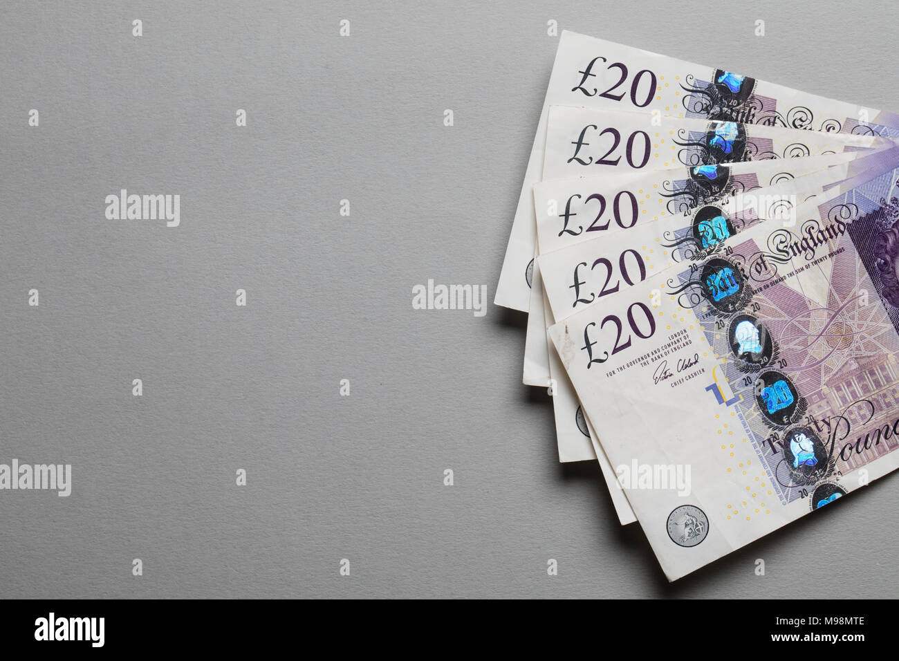 A collection of british sterling twenty pound notes Stock Photo - Alamy
