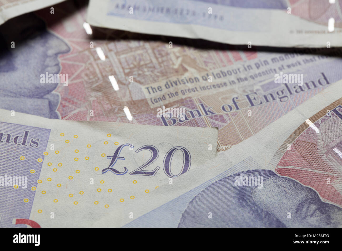 A collection of british sterling twenty pound notes Stock Photo - Alamy