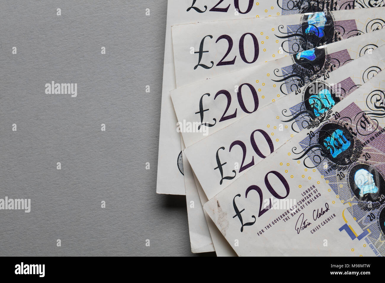 A collection of british sterling twenty pound notes Stock Photo - Alamy