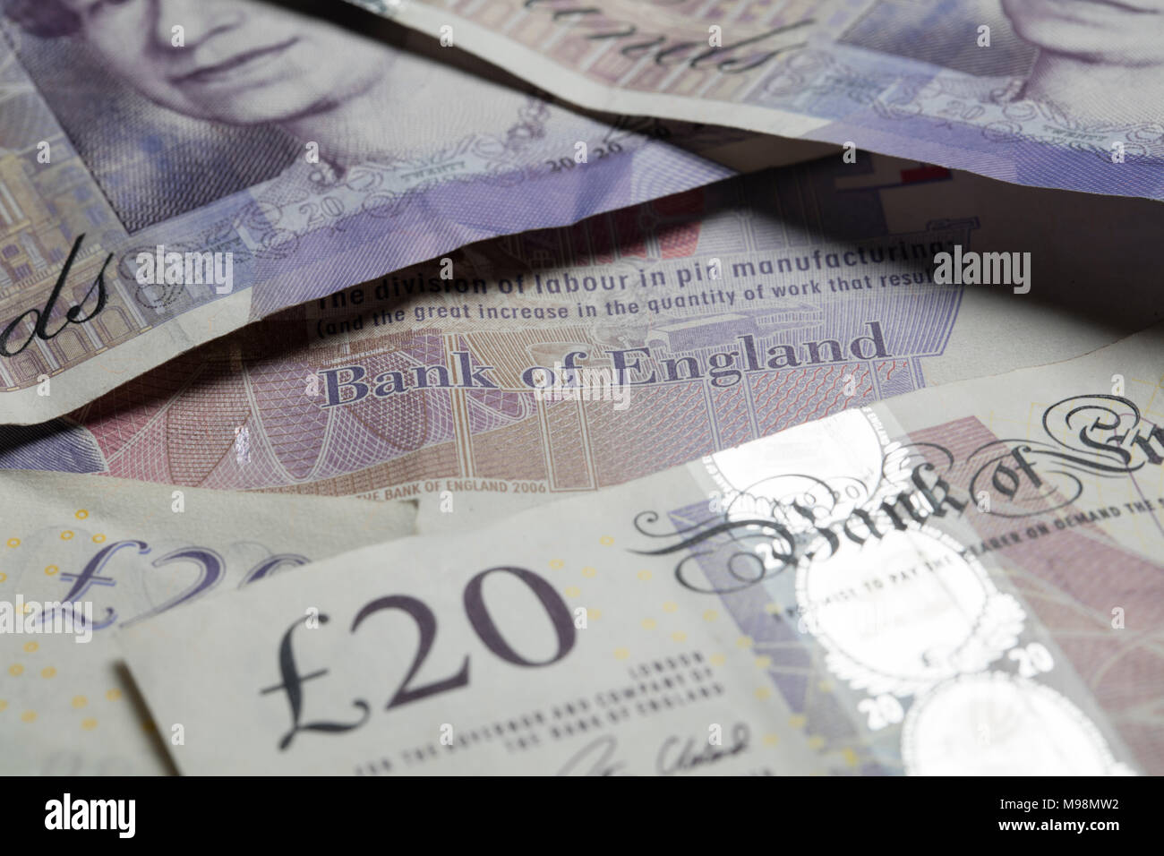 A collection of british sterling twenty pound notes Stock Photo - Alamy