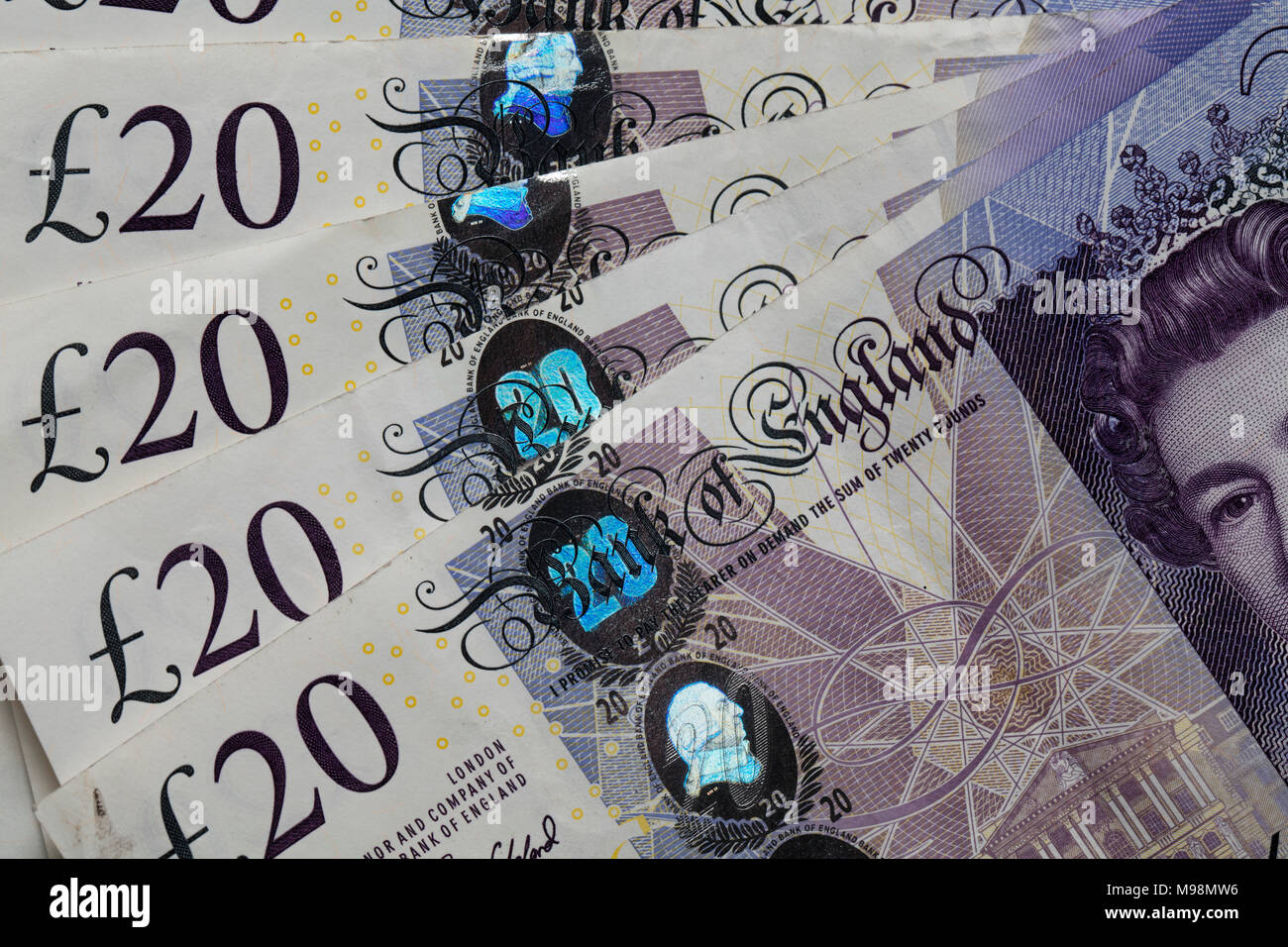 A collection of british sterling twenty pound notes Stock Photo - Alamy