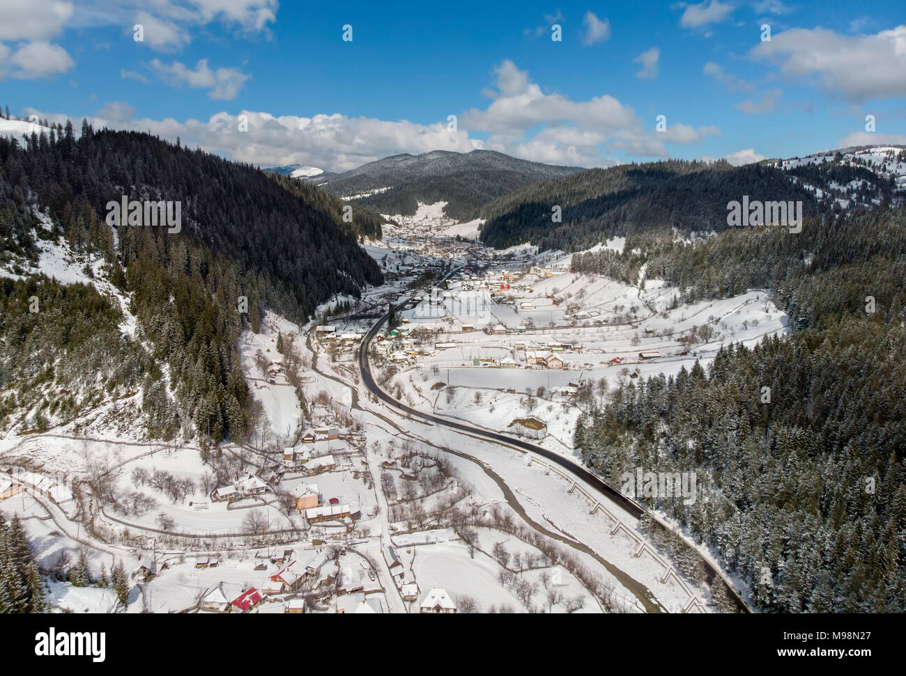 aerial view of village in the winter. Romania, Moldavia Stock Photo - Alamy