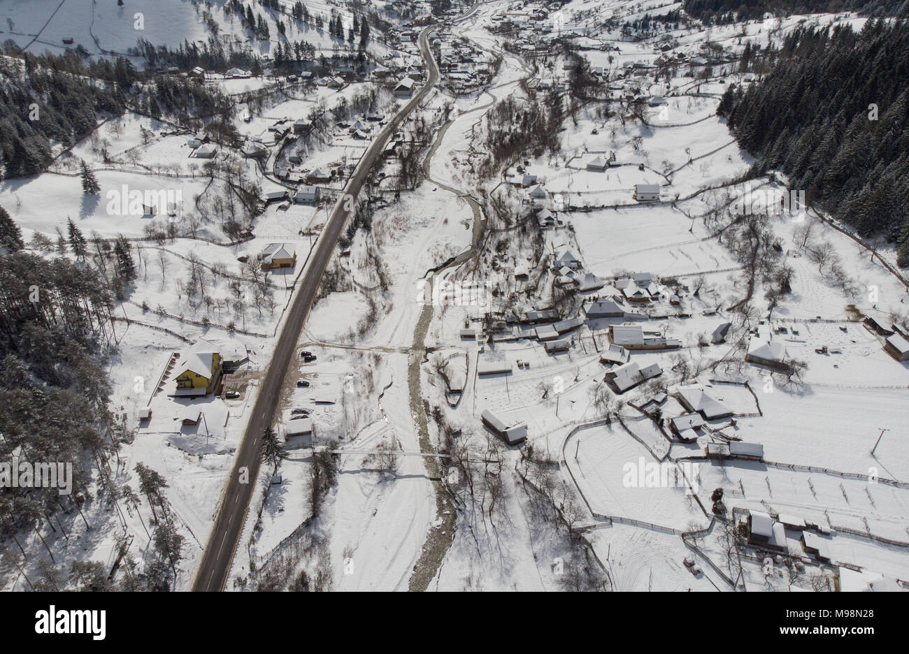 aerial view of village in the winter. Romania, Moldavia Stock Photo - Alamy