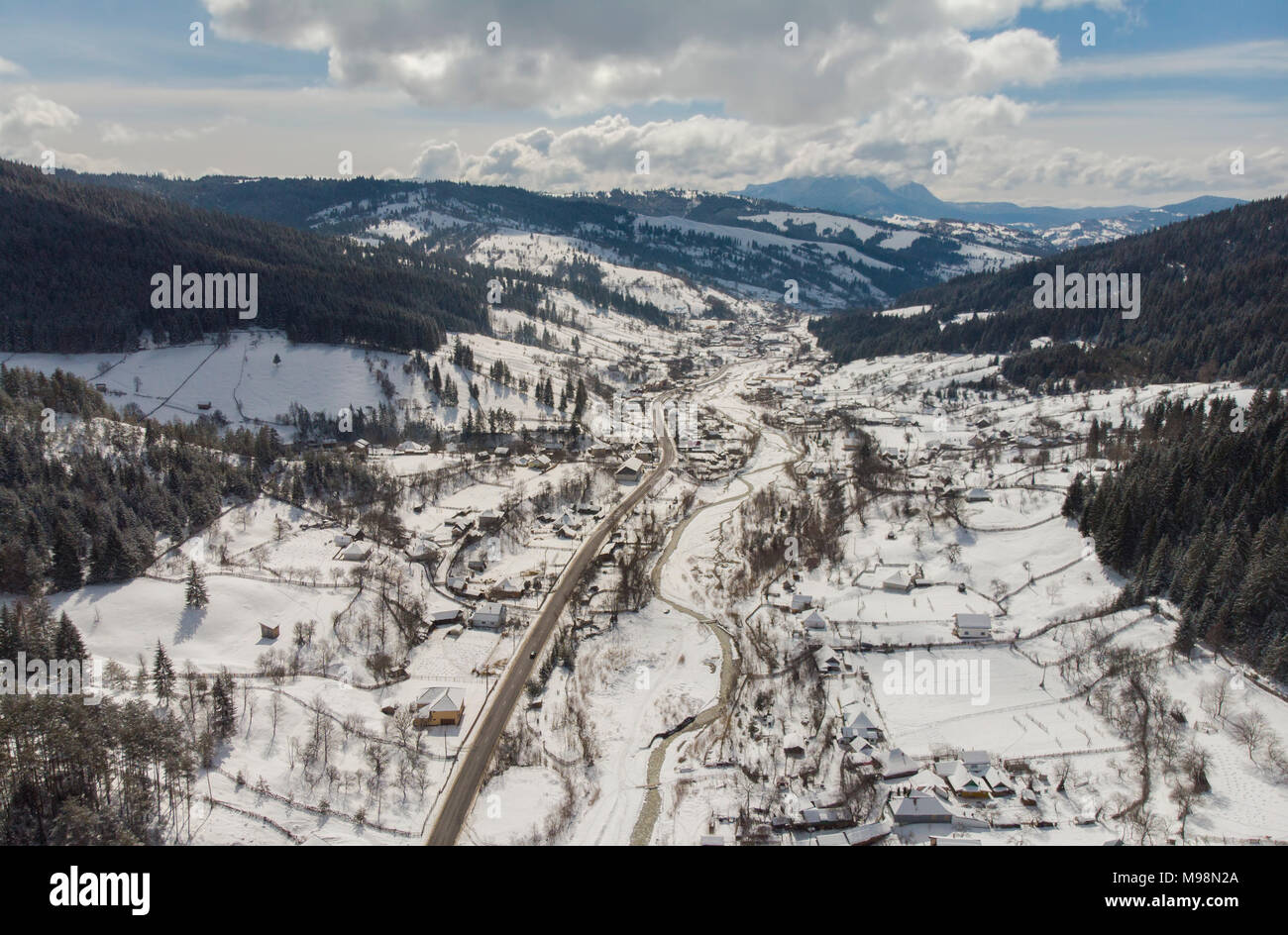 aerial view of village in the winter. Romania, Moldavia Stock Photo - Alamy
