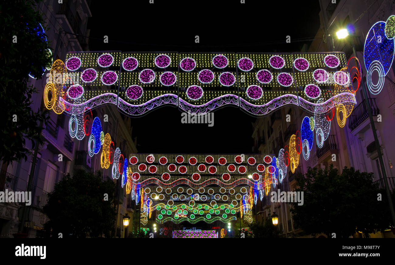 VALENCIA, SPAIN - March 10: Crowds of tourists and locals enjoy colorfu ...