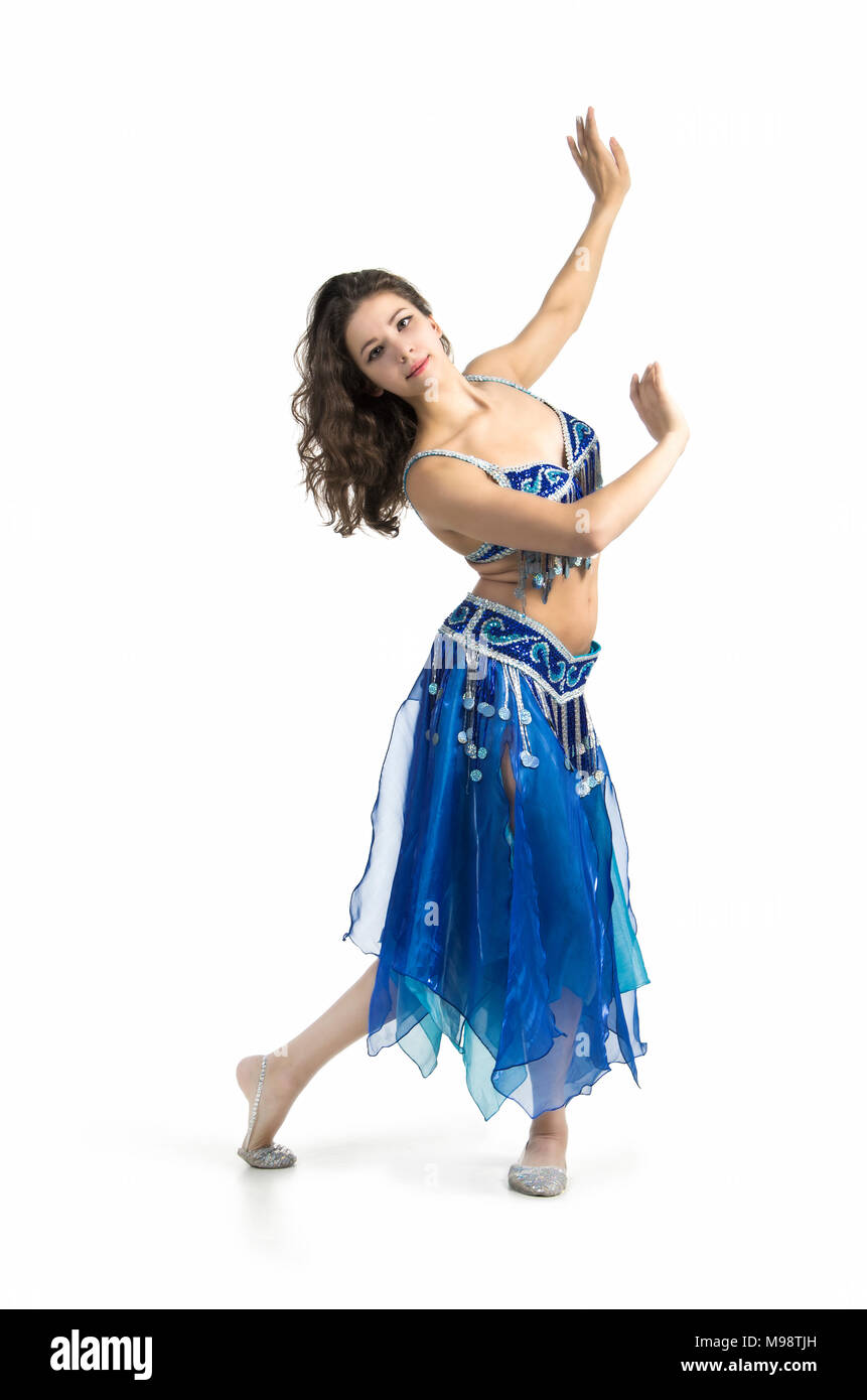 Smiling woman dancing the Eastern dance.The performance on the stage ...